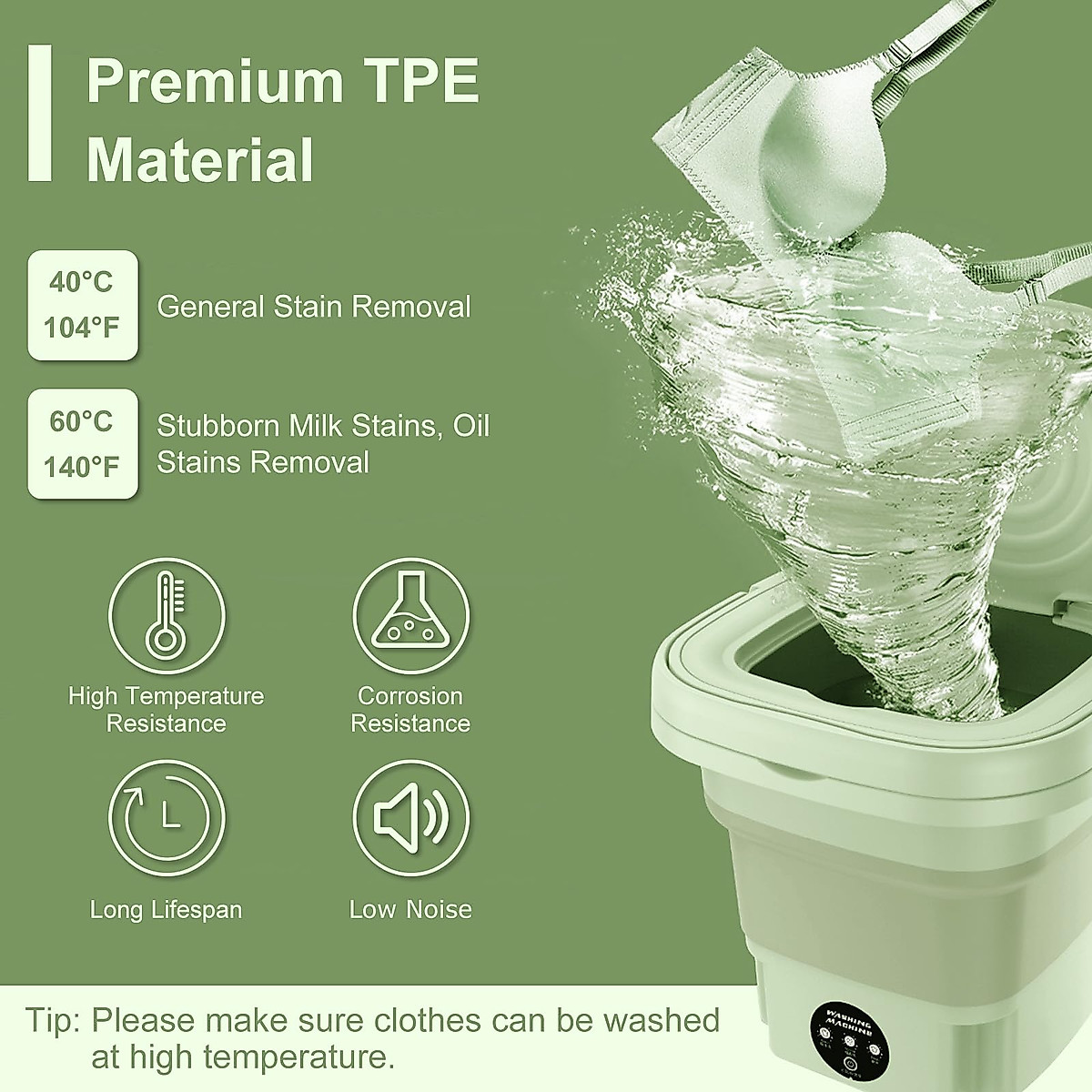 Portable Washing Machine, 8L Foldable Mini Washer with Detachable Drain Basket,3 Modes Deep Cleaning Laundry Washer and Dryer Combo for Apartments,Dorm,Camping,RV,Travel Laundry