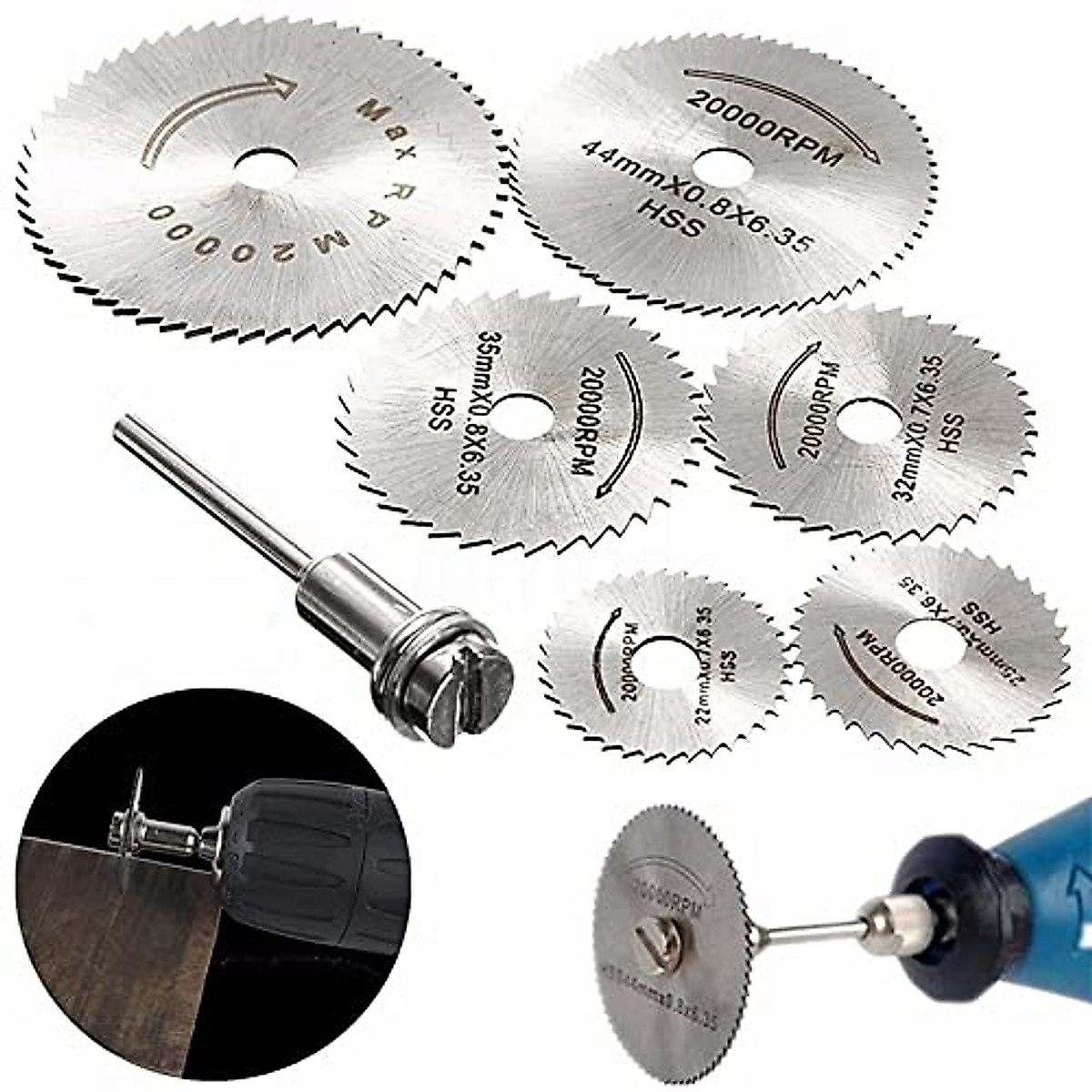 6pcs 1/8" HSS High Speed Steel Circular Saw Blades with Shank Extension Rod for Rotary Tool