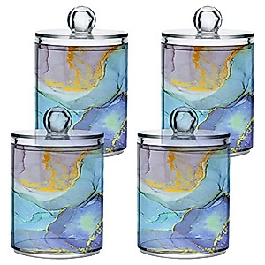 2 Pack Qtip Holder Organizer Dispenser Color Abstract Painting Marble Bathroom Storage Canister Cotton Ball Holder Bathroom Containers for Cotton Swabs/Pads/Floss