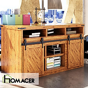 Homacer Mini Black Rustic Non-Bypass Sliding Barn Door Hardware Kit, for Two/Double Doors, 54-inch Long Flat Track, Arrow Design Roller, Cabinet TV Stand Console Use…