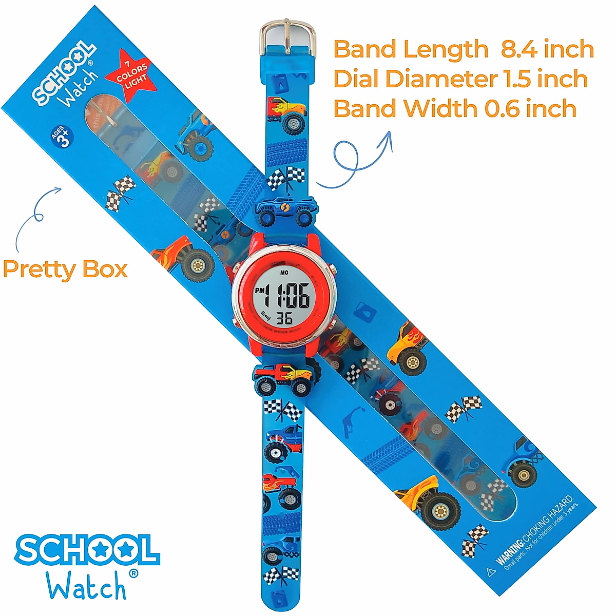 Monster Truck 3D Digital Light Up Watch for Boys, Kids, Children, Kids - Waterproof - School Watch