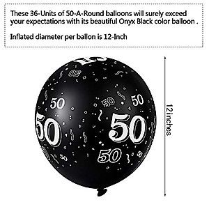 36 Pieces 50th Birthday Balloons 50th Birthday Decorations Black Latex Balloons Number Printed Balloons for Men Women Party Decoration Supplies