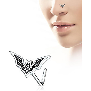 20 Gauge (0.8mm) 1/4 Inch (6mm) Bat Top 316L Surgical Steel L Bend Nose Stud Rings N85