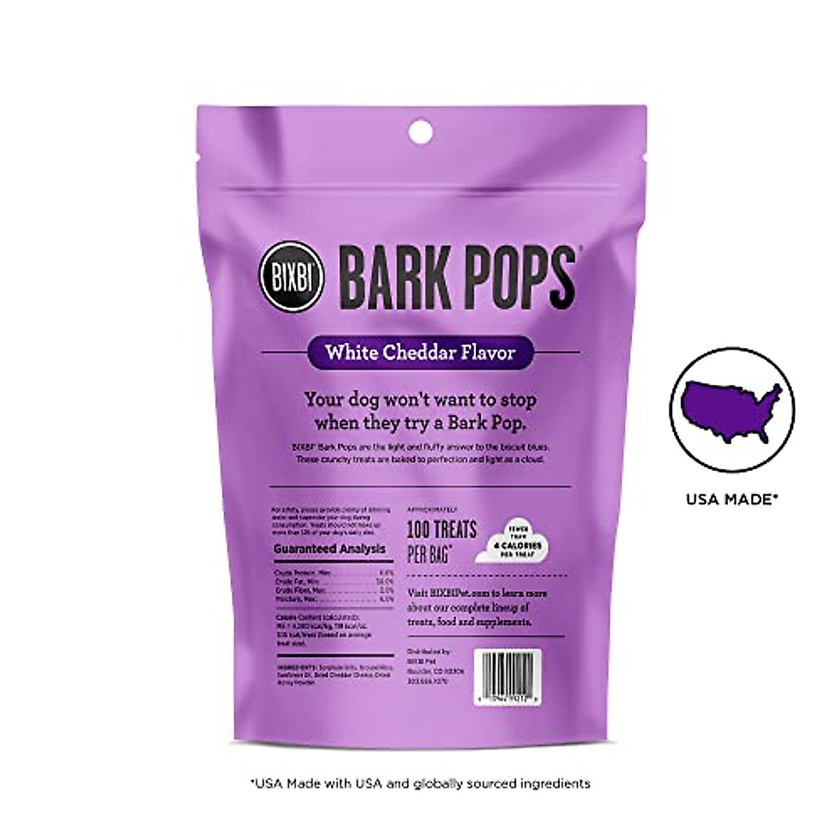 BIXBI Bark Pops, White Cheddar (4 oz, 1 Pouch) - Crunchy Small Training Treats for Dogs - Wheat Free and Low Calorie Dog Treats, Flavorful Healthy and All Natural Dog Treats