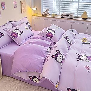 Sleepwish 3 Pieces Cute Cat Rabbit Print Duvet Cover Set 71"x87" Purple Bedding Set for Kids Teens Girls Bed Cover with 2 Pillowcases