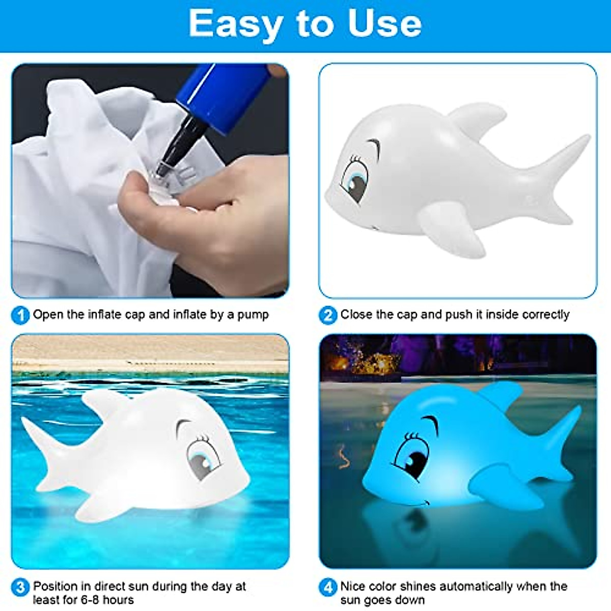 Floating Pool Lights,Inflatable Dolphins Swimming Pool Lights That Float,IP68 Waterproof Solar Powered Floating Lights Glow in The Dark,Outdoor Pool Floats Lights for Pond,Garden,Backyard,Lawn 2-Pack
