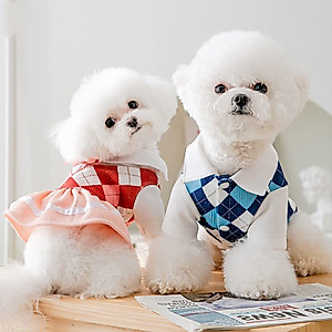 YiQ RiC 2pack=Dog Dress+Dog Shirt Christmas Dog Clothes Dog Christmas Dress Fun Cat Outfit cat Clothes cat Costumes Plaid Adorable Cool Breathable Sky Blue & Pink