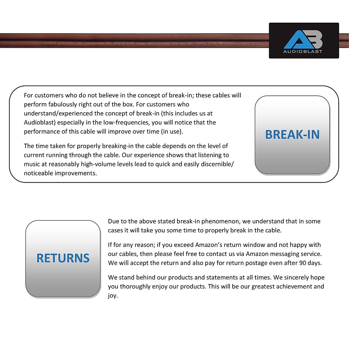 Audioblast HQ-SPK-AP2HD-12AWG - 10 Foot – 2 Core (99.99% OFC) Ultra-Flexible Audiophile Speaker Cable Pair w/Eminence Gold Plated Banana Plugs - 12 Gauge