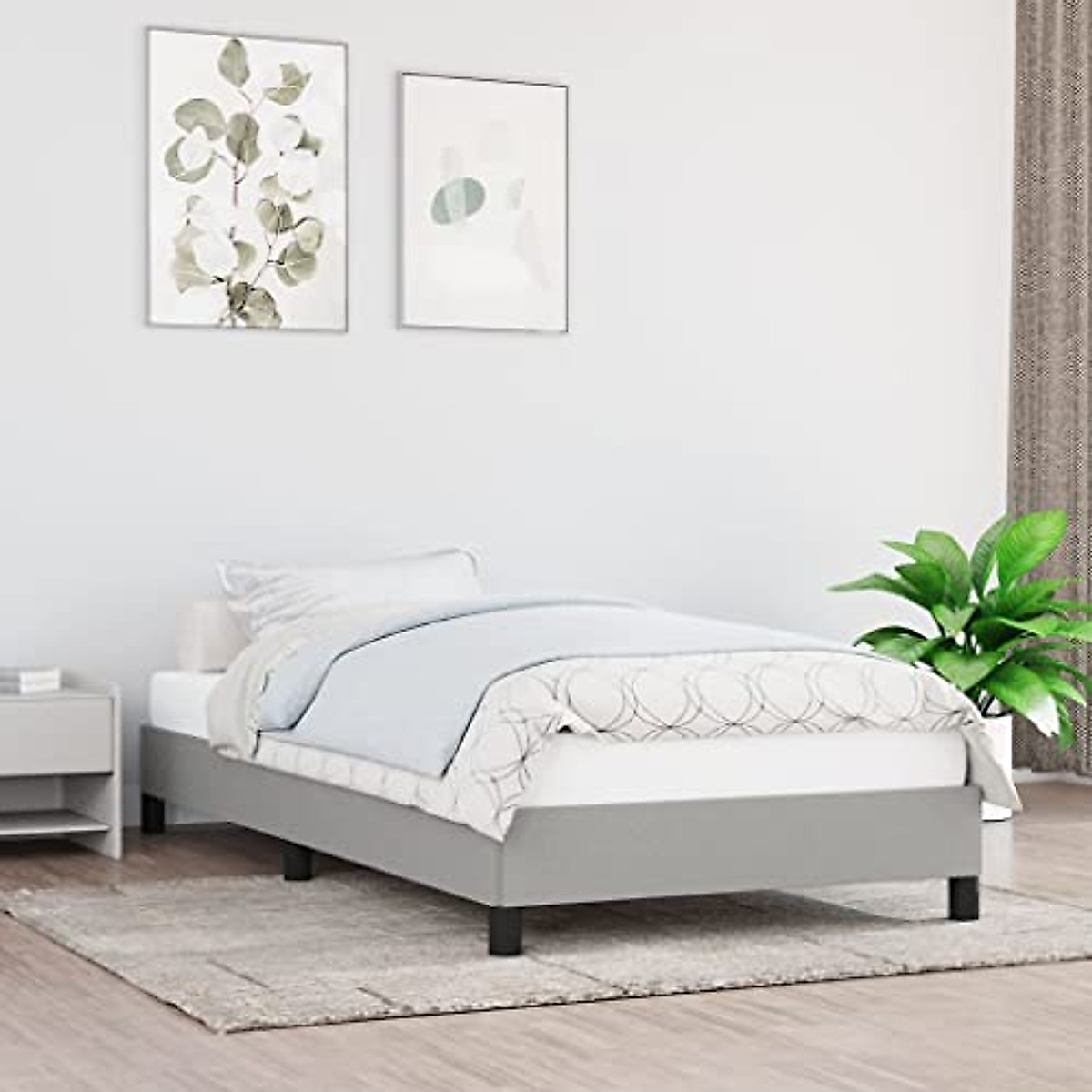 vidaXL Bed Frame Home Indoor Bedroom Bed Accessory Wooden Upholstered Single Bed Base Furniture Light Gray 39.4"x79.9" Twin XL Fabric