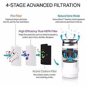 THINK BEST Air Purifier for Home, Smokers, Allergies, Pet Hair, True HEPA Filter, Ultra-Quiet Technology, 4-Stage Filtration. Odor, Dust, Smoke, Mold Remover with Ionizer, Multispeed fan, Night Mode