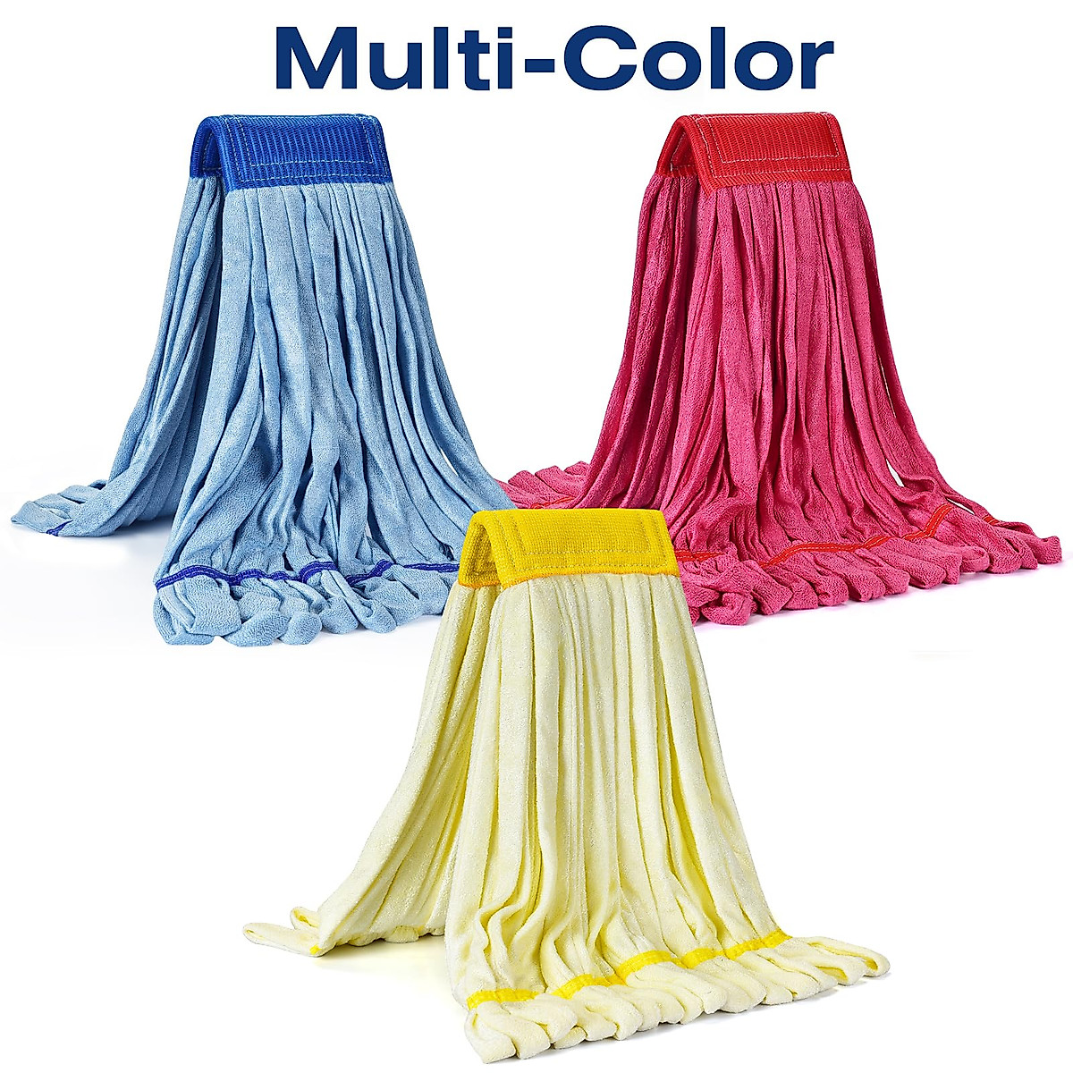 Matthew Cleaning Microfiber Tube Mop(Large,Blue,3Pack)Heavy Duty Mop Head Replacement,excellent absorbency,Premium launderability,Reusable,Loop end for Home,Commercial&Industrial Use-Incl.2Pcs Cloths