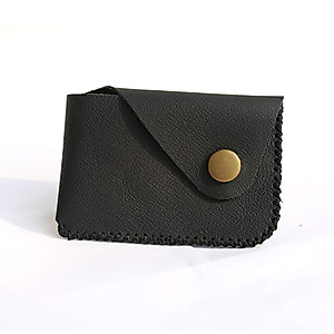 Black Hand-sewn front pocket card organizer wallet Minimalist Genuine Leather Card Case Wallet Small