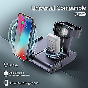 seenda Charging Station for Multiple Devices - 90W Fast Charger Station with 4 USB Ports (1 USB C + 3 USB A) and 10W Wireless Charger for iWatch AirPods iPhone MacBook,Tablet iPad and More