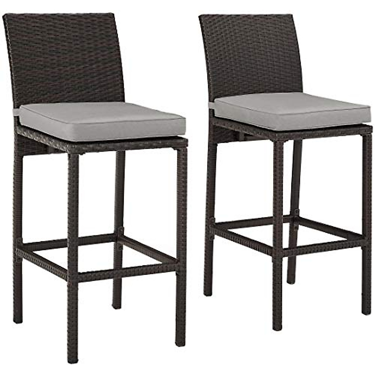 Crosley Furniture KO70143BR-GY Palm Harbor Deluxe Wicker Bar Stool with Cusion, Brown, Set of 2