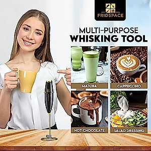 Handheld portable milk frother durable double whisk electric coffee machine, battery operated stainless steel milk mixer with stand, instant foam maker for latte, cappuccino, hot chocolate (Black)