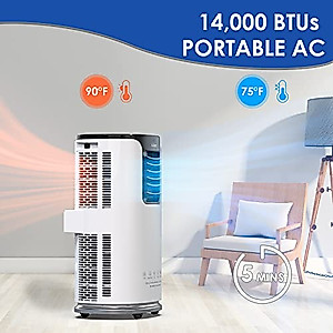 COLZER Portable Air Conditioners 14,000 BTU Portable AC Unit 4-in-1 Air Conditioner Portable for Room up to 500 Sq. Ft. Large, Mobile Cooler with Remote Control