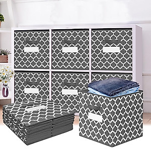 homyfort Cube Storage Organizer Bins 12x12 - Fabric Storage Cubes Bin Foldable Baskets Square Box with Labels and Dual Plastic Handles for Shelf, Nursery, Cabinet, Clothes, Toys, Set of 6 (Grey)