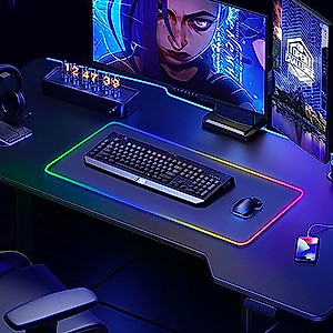 Large RGB Gaming Mouse Pad -15 Light Modes Touch Control Extended Soft Computer Keyboard Mat Non-Slip Rubber Base for Gamer Esports Pros 31.5X11.8