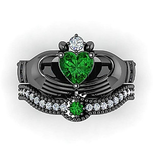 wedding ring set His Hers Couples Matching Rings Women's Claddagh Black Gold Plated Heart CZ Wedding Engagement Ring Bridal Sets & Men's Stainless Steel Wedding Band