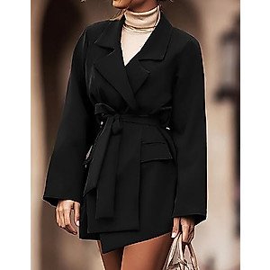 ZESICA Women's 2023 Blazers Long Sleeve Lapel Open Front Oversized Business Work Office Jackets Blazer with Belt,Black,Medium