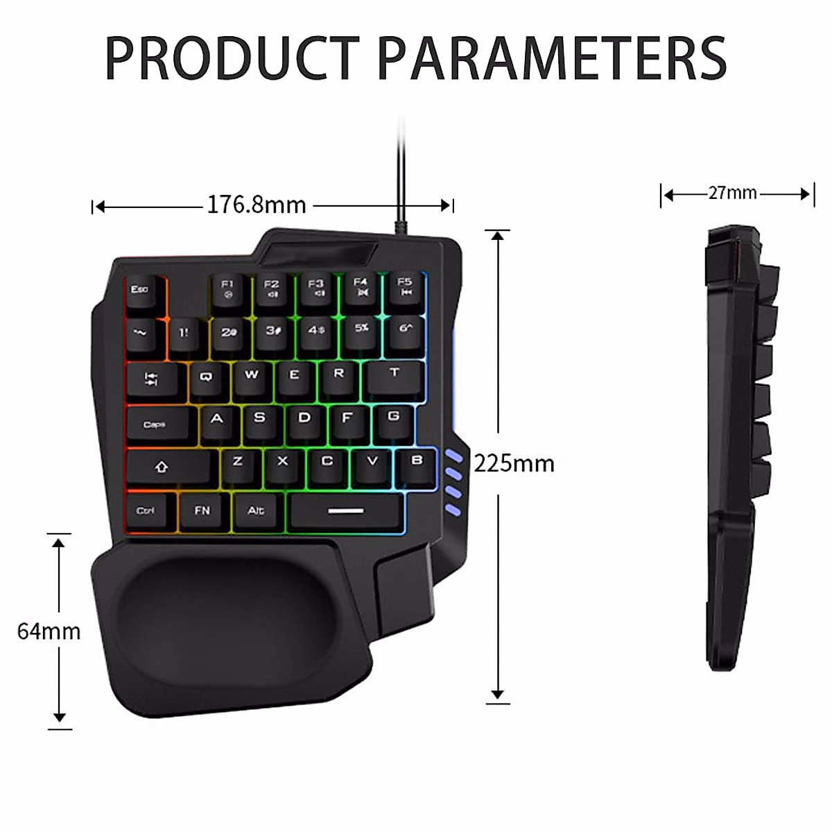 Archuu One-Handed Mechanical Gaming Keyboard,35 Keys Waterproof Professional Gaming Keypad,with 3 Color Backlight, Single Handed Keyboard for Computer Mobile Games
