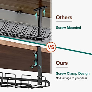 Under Desk Cable Management Tray, iSPECLE 21" Cable Management No Drill for Wire Management with Anti-Scratch Mats, Removable Desk Cable Management Tray with Clamp Mount for Office and Home