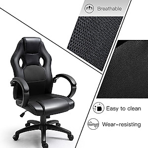 Polar Aurora Office Chair PU Leather Racing Style Computer Gaming Chairs Adjustable Swivel Desk Chair Black