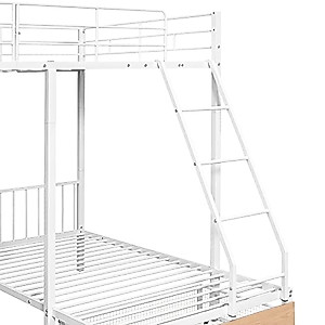 Harper & Bright Designs Metal Triple Bunk Beds with Storage, Full Over Twin & Twin Bunk Beds with Drawers,3 Bed Bunk Bunk for Kids, Girls, Boys,Teens, Adults,Can be Separated into 3 Beds, White