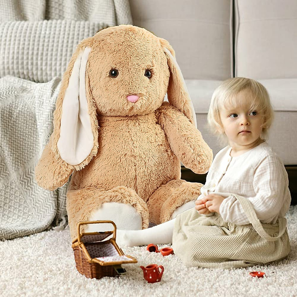 BenBen Bunny Stuffed Animal, 36" Jumbo Soft Rabbit Plush Toy, 3FT Lop-Eared Brown Bunny Plushie
