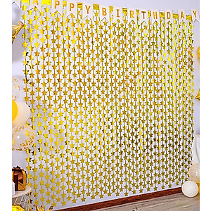 LOLStar 2 Pack Gold Stars Birthday Decorations 3.3X6.6 ft Each Glitter Gold Backdrop Foil Fringe Curtains,Bridal Baby Shower Decorations Perfect for Wedding Anniversary Graduation Party Decorations