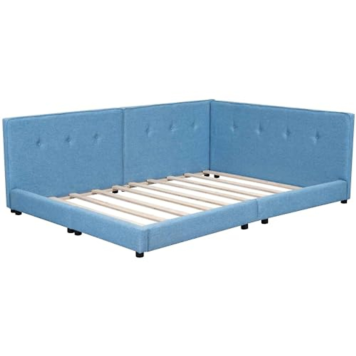 ATY Upholstered Queen Size Daybed with 2 USB Ports, Sofa Bed Platform Bedframe with Slat Support, No Box Spring Needed, for Bedroom, Livingroom, Guestroom, Easy Assembly, Blue