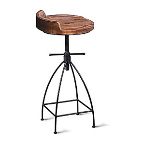 Diwhy Industrial Vintage Rustic Bar Stool,Wooden Top Stool Kitchen Counter Height Adjustable,Iron Stoo,Swivel Stool,24 Inch,Low Backrest,Hump Surface,Fully Welded Set of 2 (Brown Wooden Top)