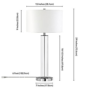 Harlow 29" Tall Table Lamp with Fabric Shade in Clear Glass/Polished Nickel/White
