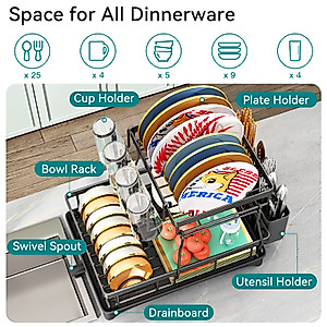 PXRACK Dish Drying Rack, Dish Racks for Kitchen Counter, Rrustproof Large 2 Tier Dish Drying Rack, Space-Saving Dish Drainers for Plate Utensil Cup Dish Drying Rack with Drainboard