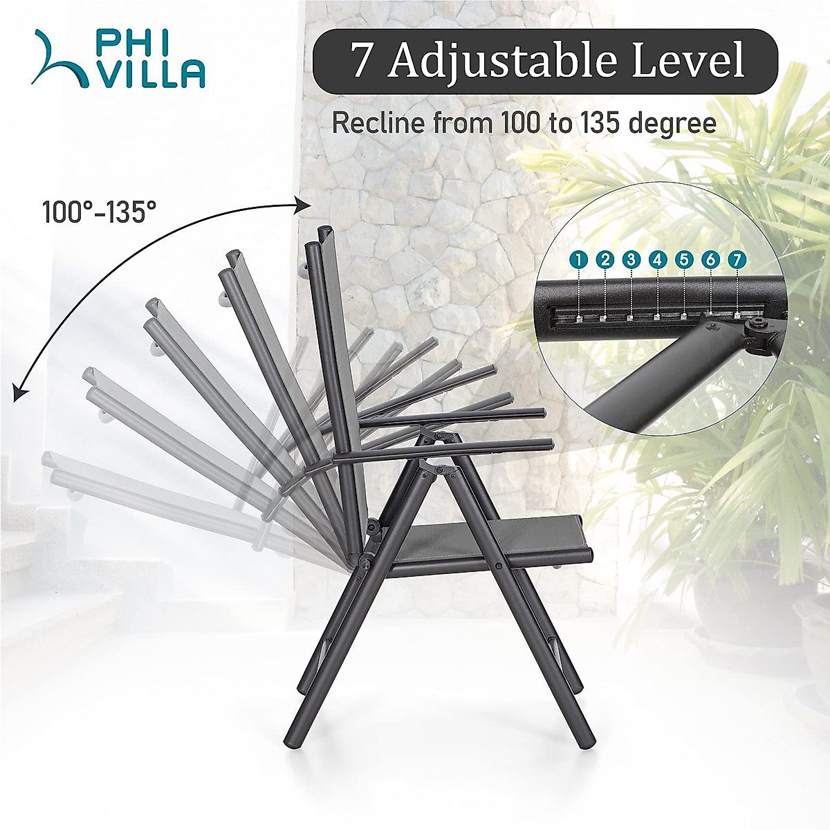 PHI VILLA 7 Piece Outdoor Dining Set with Umbrella, Patio Furniture Dining Set with Foldable Patio Chairs & Outdoor Table for Yard & Garden