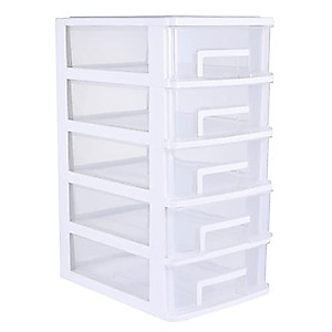 YARNOW 5- Layer Plastic Storage Box Desktop Storage Drawer Units Multifunctional Sundries Storage Container for Home Office White