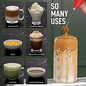 Zulay Powerful Milk Frother Handheld Foam Maker for Lattes - Whisk Drink Mixer for Coffee, Mini Foamer for Cappuccino, Frappe, Matcha, Hot Chocolate by Milk Boss (Cardinal Red)