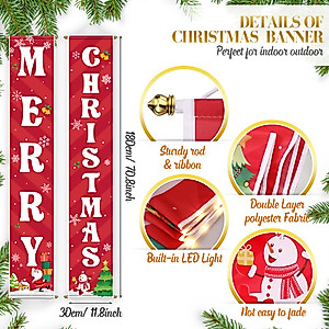 2 Pcs Christmas Hanging Porch Signs Banner with LED String Light Snowman and Santa Christmas Door Banner Xmas Banner for Indoor Outdoor Home Garage Wall Holiday Party Decorations (Snowflake)