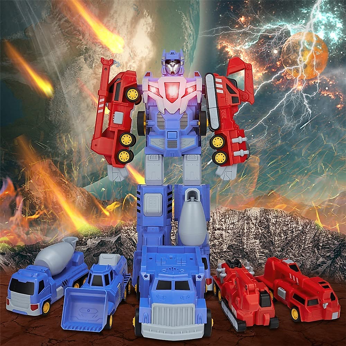 SAITI Toys for 3 4 5 6 Year Old Boys - Construction Transform Robot Toy Cars STEM Building Toys for Kids 5-in-1 Construction Assemble Vehicles Toys Pull-Back Cars Christmas Birthday Gift for Kids