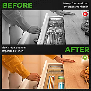 AGILILY 9 IN 1 Bamboo Storage Bag Organizer for Kitchen Drawer, Plastic Wrap and Foil Dispenser with Cutter, Compatible with Gallon, Quart, Sandwich and Snack Variety Size Bags (Natural, 3.5” High)