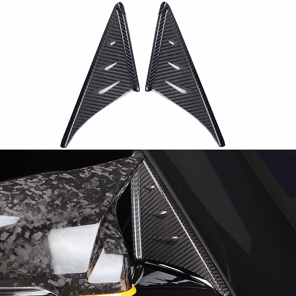 JSWAN Carbon Fiber A Pillar Rearview Mirror Panel Trim Cover for GR Supra A90 2019-2023 Side Window A-Pillar Triangle Cover (Bright Black)