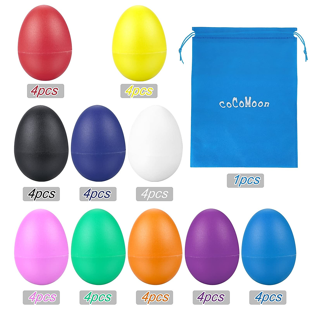 COCOMOON Egg Shakers Musical Instruments for babies-40Pcs Musical Maracas Percussion Instrument (10 Colors) Easter Eggs with a Storage Bag for Music Parties,Toys Music Learning DIY Painting