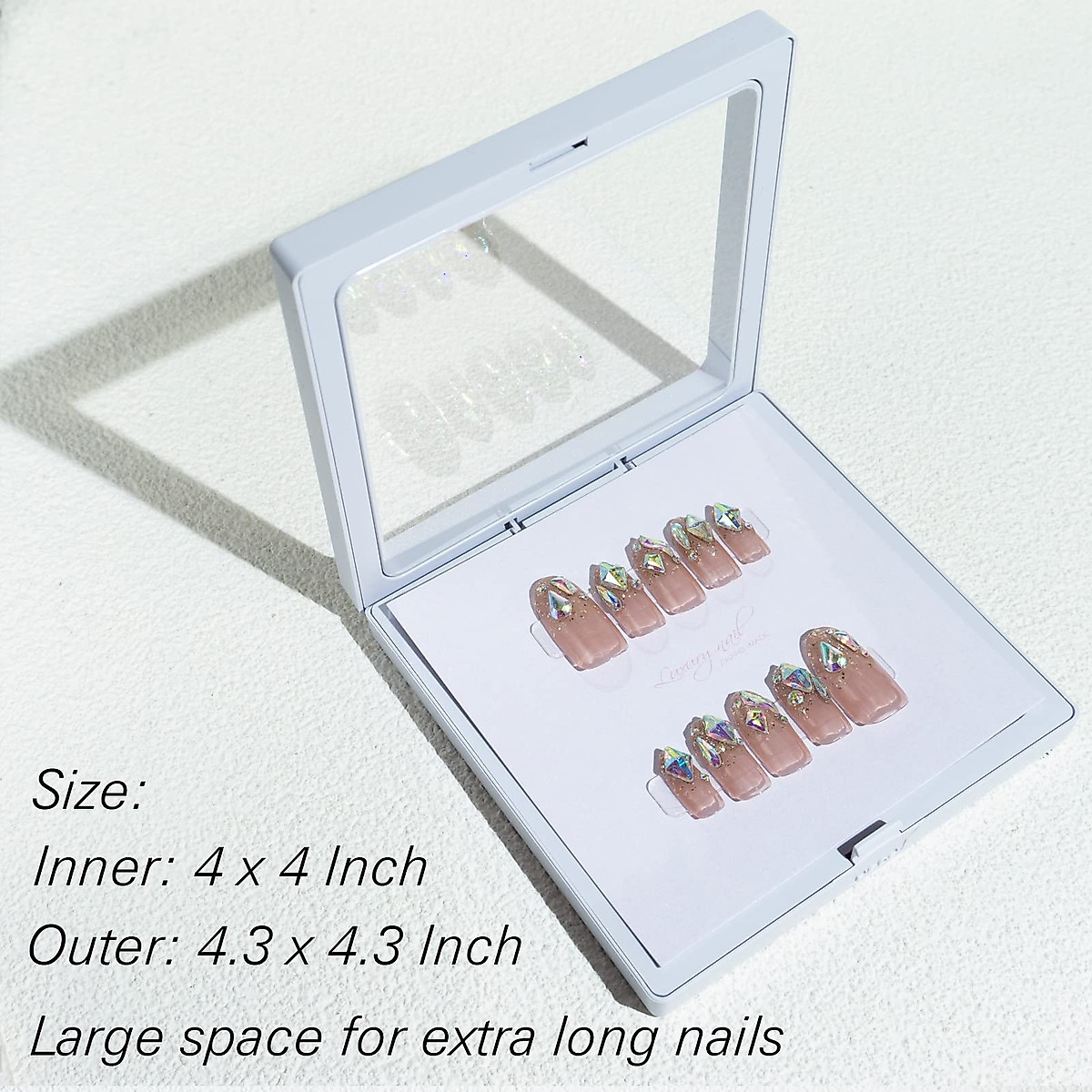 LIGHT RAIN Press on Nail Packaging Box, 3D Nail Storage Organizer and Display Holder Set, 4.3x4.3x0.8 inch, 14pcs