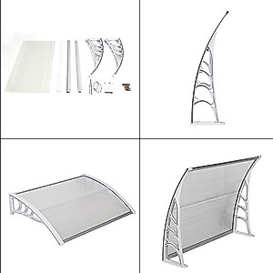Window Awning 30" x 40", Polycarbonate Cover Front Door Outdoor Patio Awning Canopy UV Rain Snow Protection Hollow Sheet - Transparent Board & White Holder