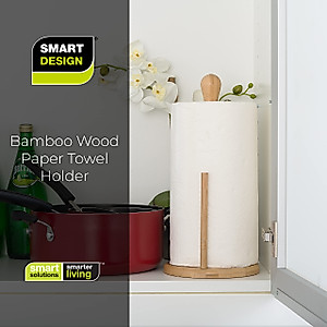 Smart Design Wood Paper Towel Holder - Fits Standard Size Paper Towel Rolls - Kitchen Countertop Stand, Bathroom Organizer Rack, Standing Dispenser - Bamboo