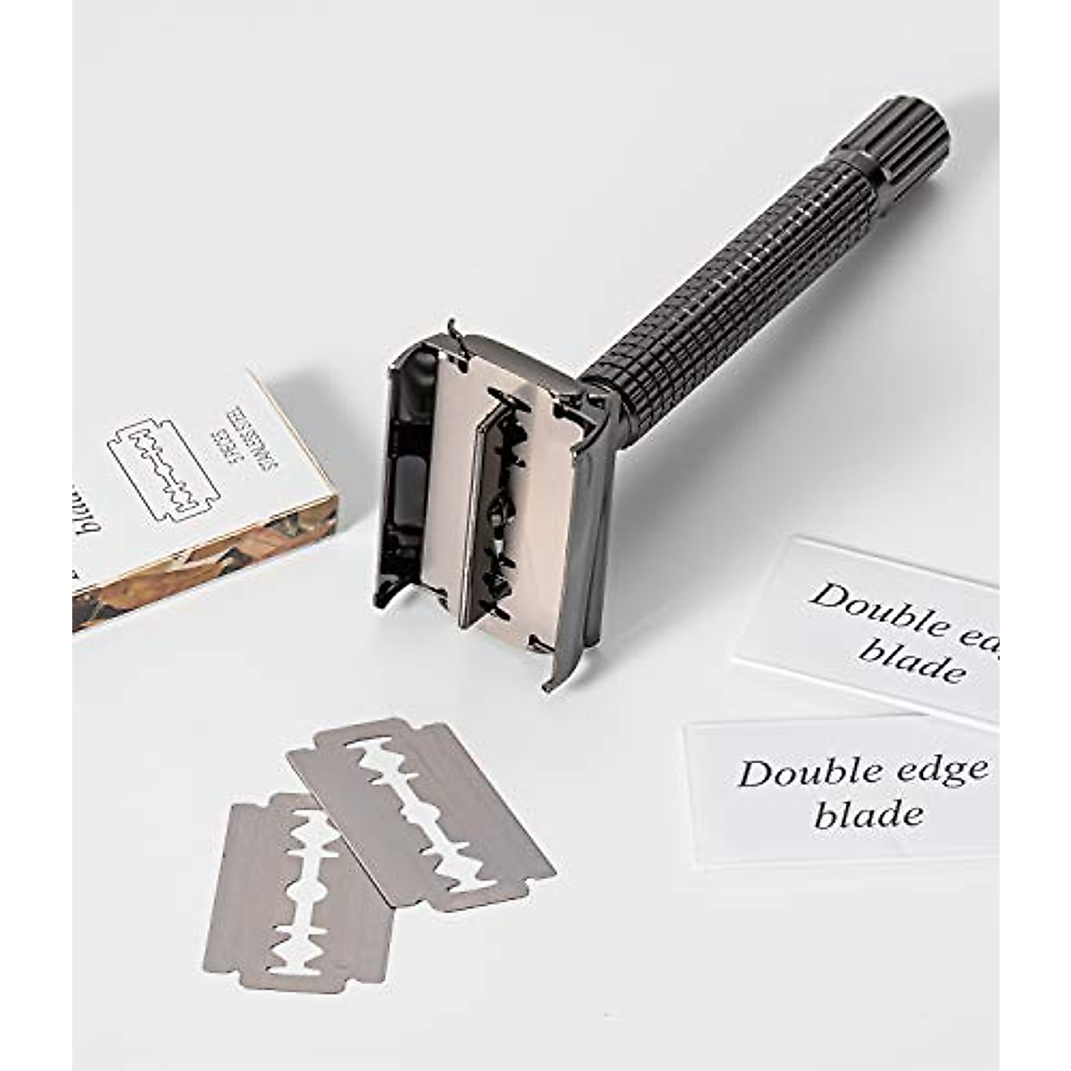 DreamGenius Double Edge Safety Razor, Long Handle Butterfly Open Razors for Men or Women,Single Blade Shaving Razor with 10 Stainless Steel,Double Edge Safety Razor Blades