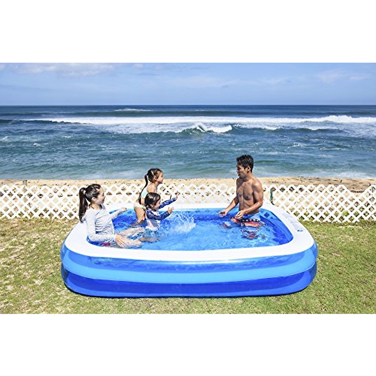 Jilong Rectangular Family Inflatable Pool for Ages 6+, Blue, 103" x 69" x 20"