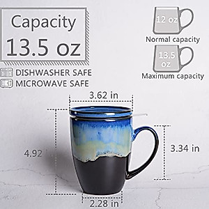 Bosmarlin Ceramic Tea Cup with Infuser and Lid, 13.5 Oz, 4 Colors to Choose, Dishwasher and Microwave Safe, Reactive Glaze, Steeping Tea Mug with Strainer