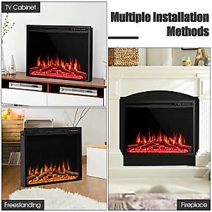 COSTWAY 37-Inch Electric Fireplace, Wall-Mounted and Recessed Fireplace Heater with 4 Flame and Log Colors, 5-Level Flame Speed and Brightness, Remote Control, 8H Timer, Overheat Protection, 1500W