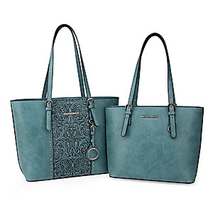 Montana West Tote Bag for Women Vegan Leather Purse and Handbags Set Embossed Collection Purse 2Pcs Set Turquoise MWC2-G052A-TQ